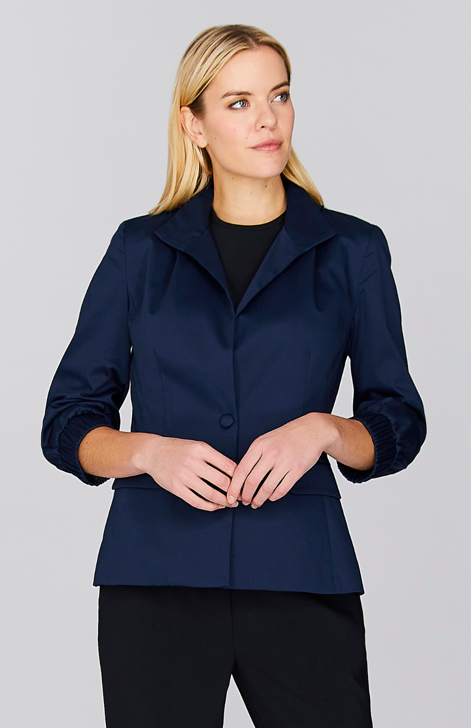 Stretch Cotton High Neck Jacket – Mi Jong Lee